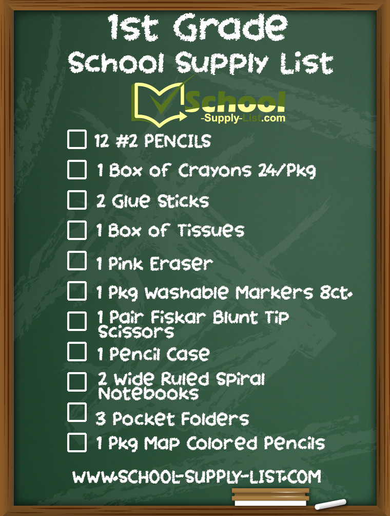 2025 2026 1st Grade Suggested School Supply List 1st Grade Suggested